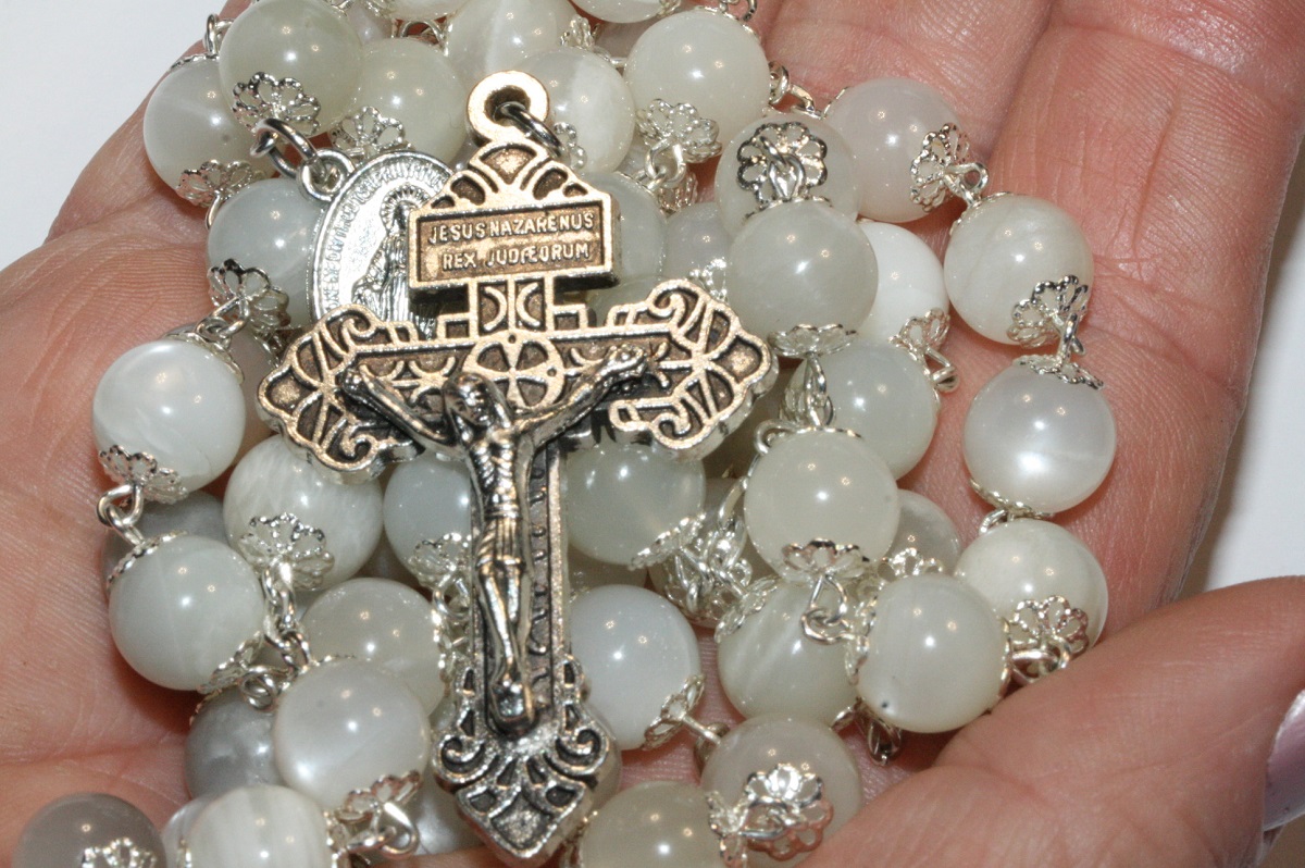 Gray Moonstone 10mm Rosary in Bronze – Oklahoma Rosaries