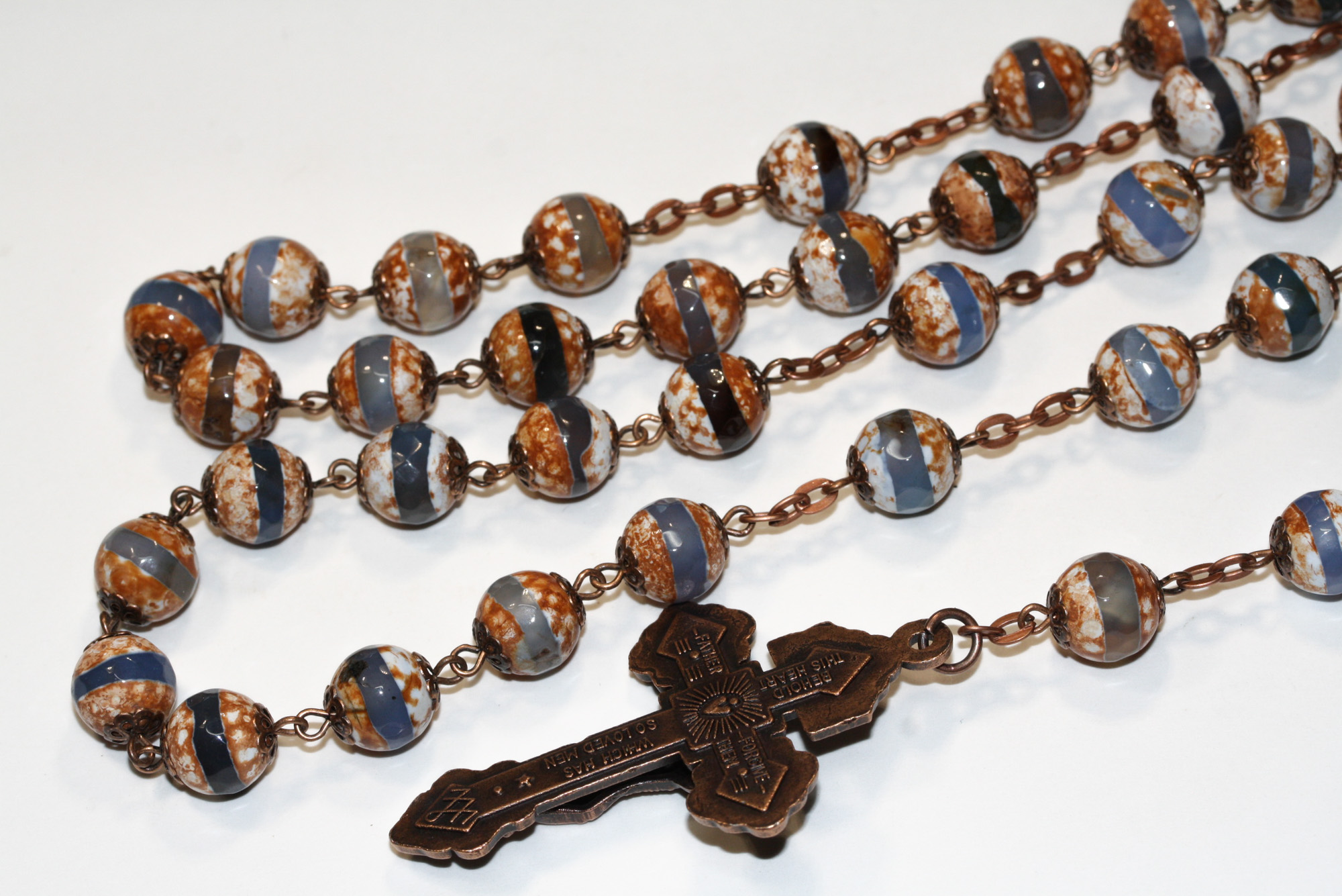 DZI Orange and Blue10mm Rosary in Copper Faceted – Oklahoma Rosaries