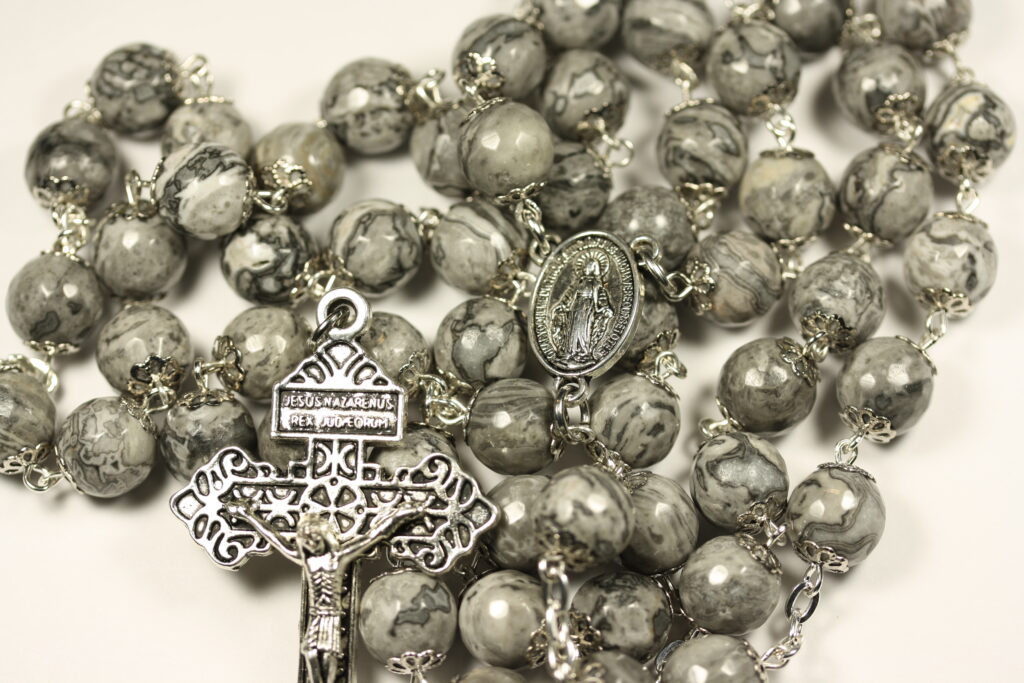 Gray Lace Jasper 10mm Rosary in Silver – Oklahoma Rosaries